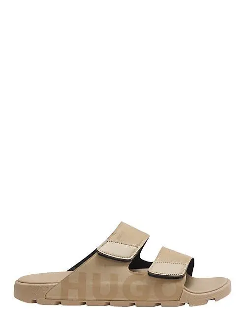 Hugo Branded Faux-suede Sandals - Open Beige