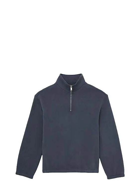 REISS Quinn Half-zip Cotton-blend Sweatshirt - Airforce Blue