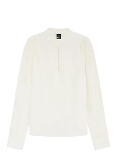 BOSS Stand-collar Relaxed-fit Silk Blouse - Open White