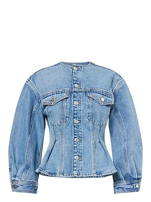 FRAME The Nipped Collarless Denim Jacket - Umbria