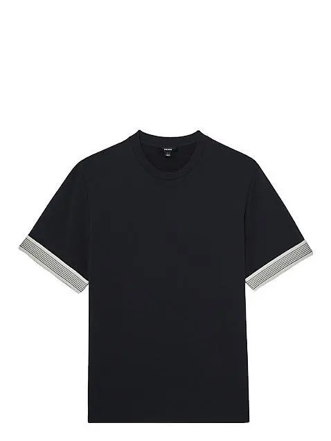REISS Aries Striped-trim Stretch-woven T-shirt - Navy