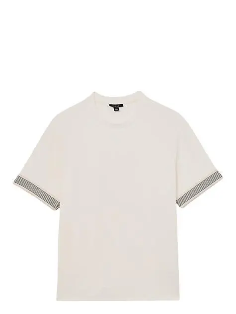 REISS Aries Striped-trim Stretch-woven T-shirt - White