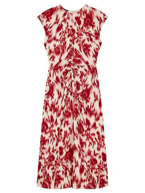 Whistles Floral-print Ruched Stretch-crepe Midi Dress - Multi-coloured