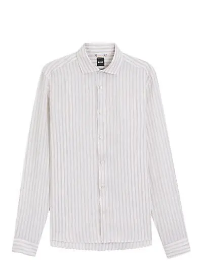 BOSS Striped Regular-fit Linen Shirt - Open Beige