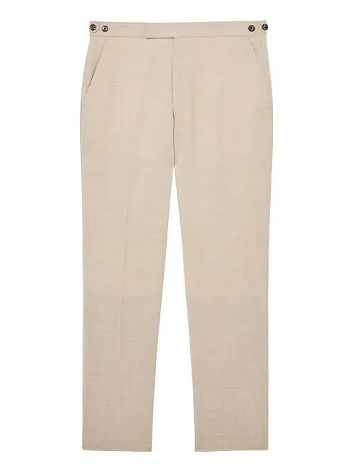 REISS Slim-leg Wool Trousers - Oatmeal Brown