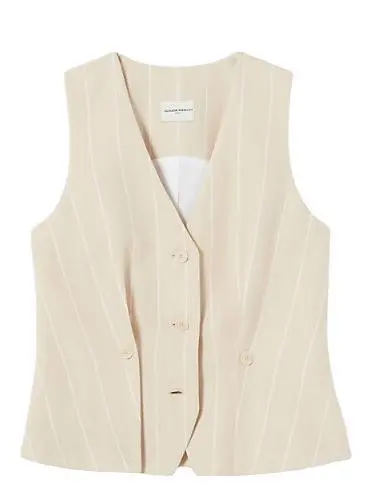 Claudie Pierlot Linen-blend Pinstripe Waistcoat - Sand