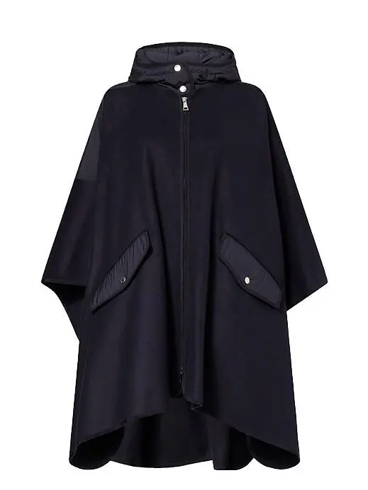 Moncler Logo-badge Hooded Woven Cape - Dark Blue