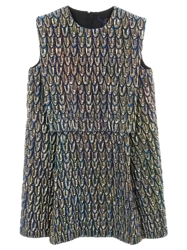 LOUIS VUITTON 2010s Feather-embroidered Dress - Blue