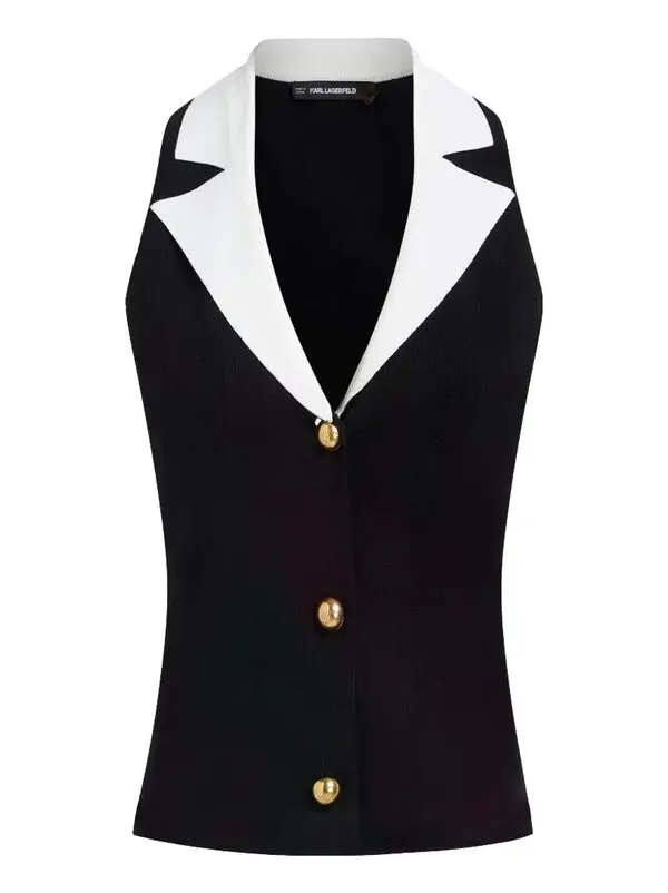Karl Lagerfeld V-neck Button Top - Black