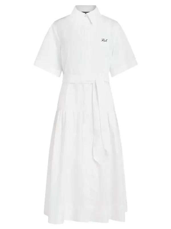 Karl Lagerfeld Tie-waist Tiered Shirt Dress - White