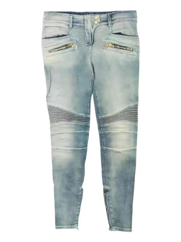 Balmain 2010s Biker Jeans With Zip Detail - Blue