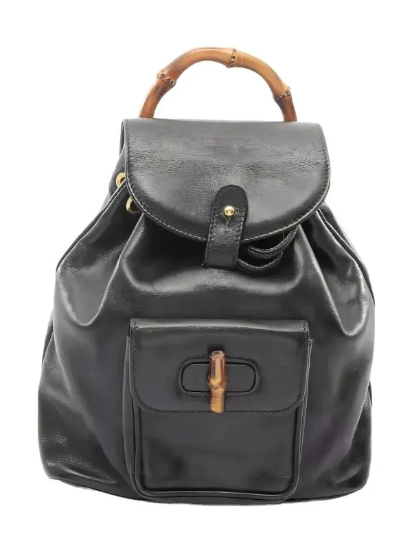 Gucci 2000s Bamboo Leather Backpack - Black