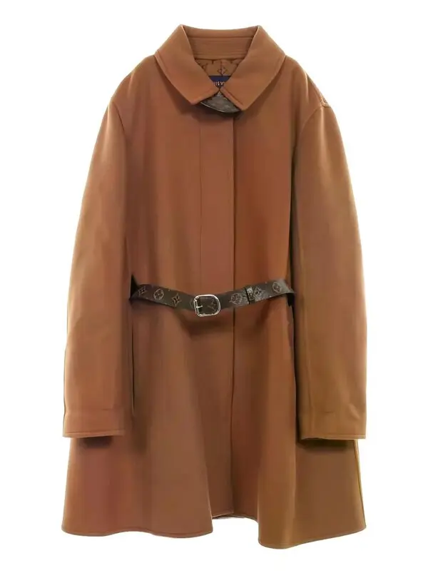 LOUIS VUITTON 2000s Monogram Belted Wool Coat - Brown