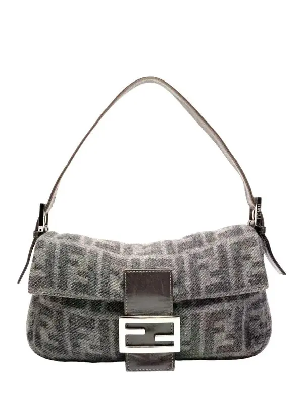Fendi 2000s Patterned Wool Shoulder Bag - Grey