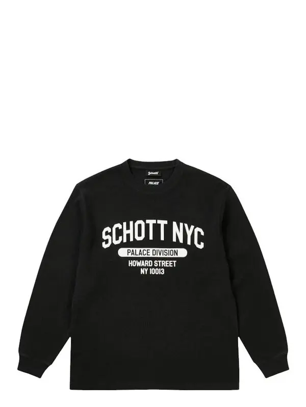 PALACE Schott Waffle Long Sleeve Tee Shirt - Black