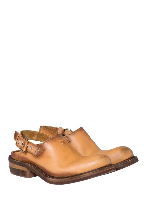 Miu Miu Leather Mules With Buckle - Light Tan