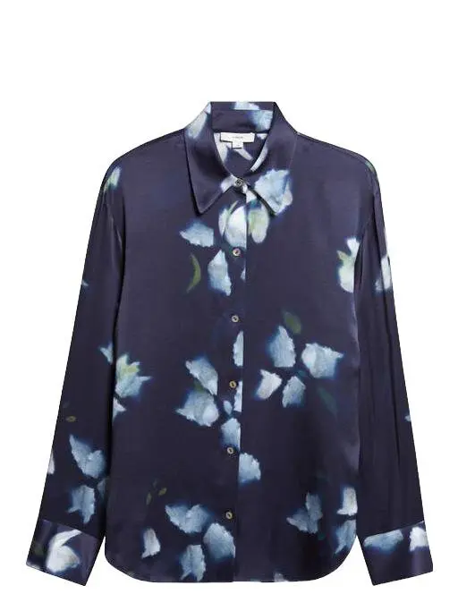 Vince Floral Silk Button-up Shirt - Dark Navy