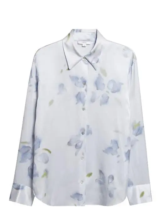 Vince Floral Silk Button-up Shirt - Soft Grey