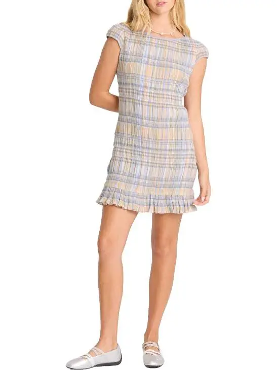 BILLABONG Plaid Smocked Mini Dress - Twilight Blue