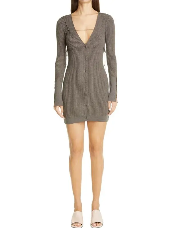 Jacquemus Lauris Long Sleeve Merino Wool Mini Sweater Dress - Brown