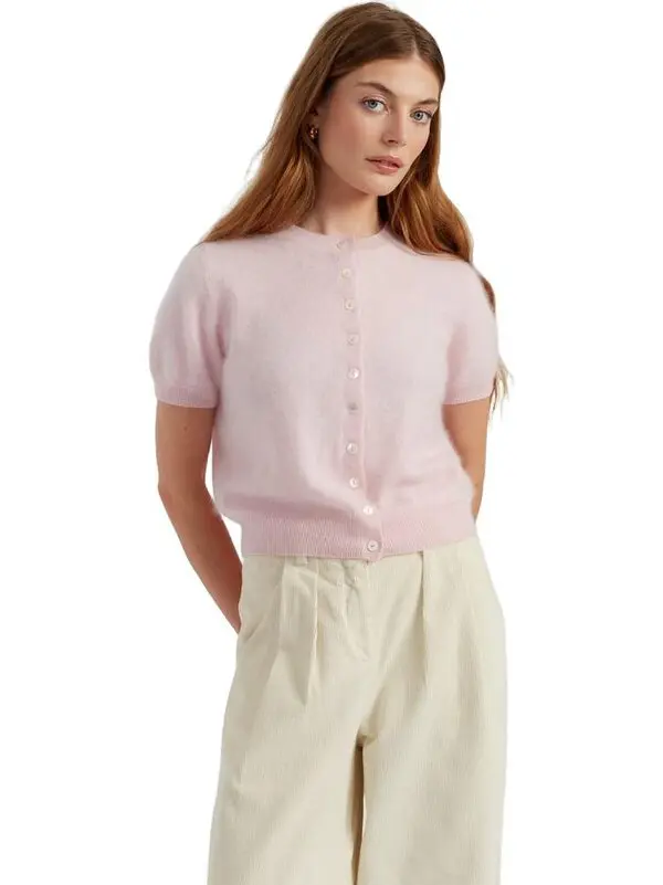 Chinti & Parker Brushed Cashmere Knit Tee - Peachy Pink
