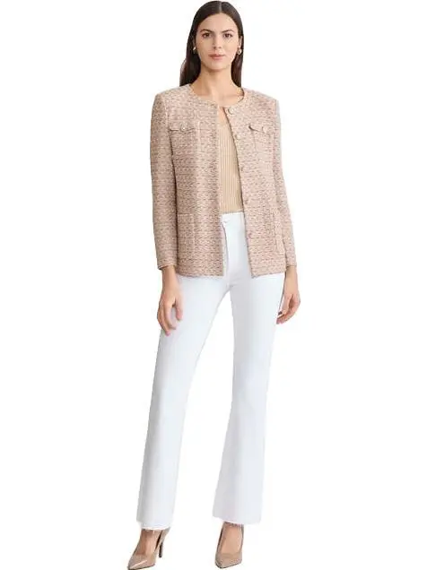 Misook Tonal Tweed Knit Jacket - Biscotti/white/charmeuse