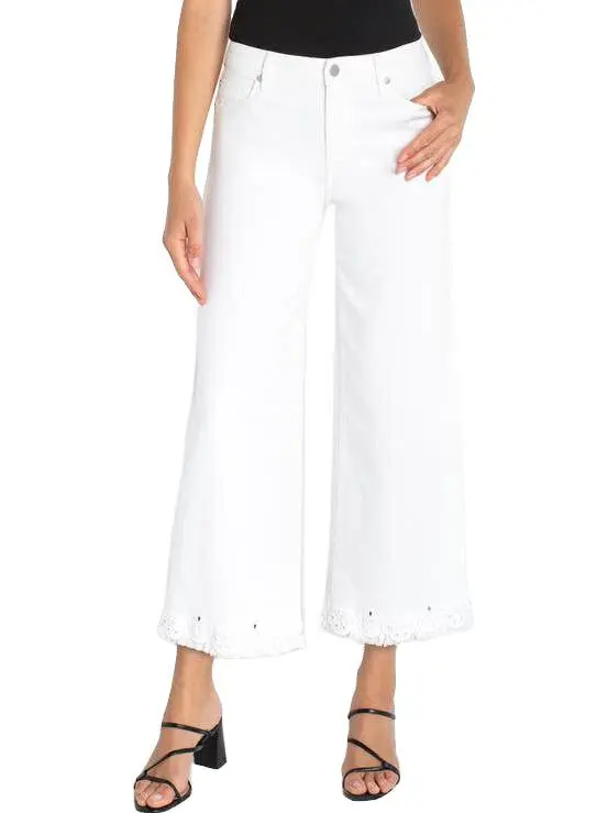 LIVERPOOL Stride Embroidered Crop Wide Leg Jeans - Bright White