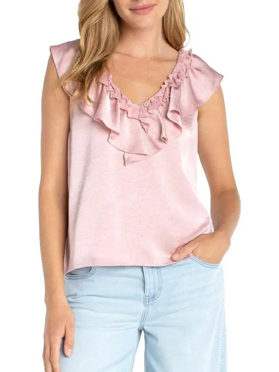 LIVERPOOL Ruffle Sleeveless Mixed Media Top - Light Rose