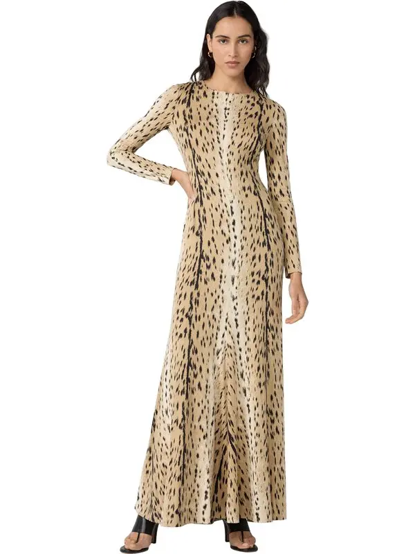 Diane Von Furstenberg Maiko Maxi Dress - Leopard Fawn Neutral