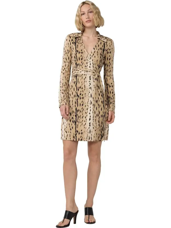 Diane Von Furstenberg Silk Wrap Dress - Leopard Fawn Neutral