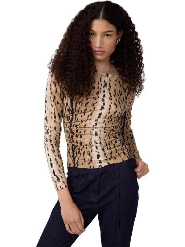 Diane Von Furstenberg Long Sleeve Top - Leopard Fawn Neutral