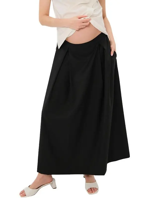 MARION Over-under Bump Pleated Tencel Maternity Maxi Skirt - Black