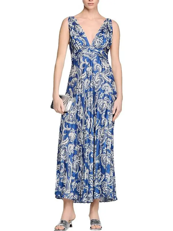Sandro Floral Print Maxi Dress - Blue / Ecru