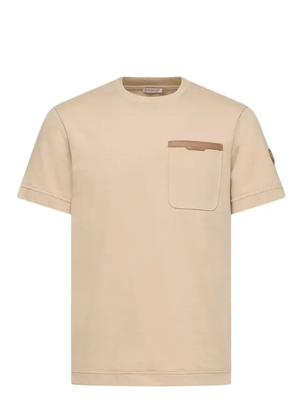 Moncler Leather-trimmed Cotton T-shirt - Beige
