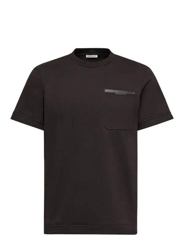 Moncler Leather-trimmed Cotton T-shirt - Black