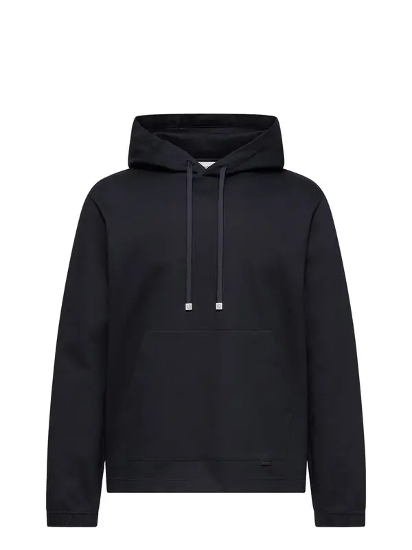 Moncler Cotton-blend Hoodie With Leather Logo - Blue