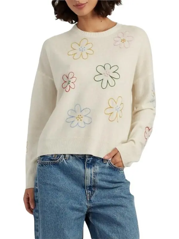 Chinti & Parker Wool Cashmere Garden Flowers Sweater - Cream