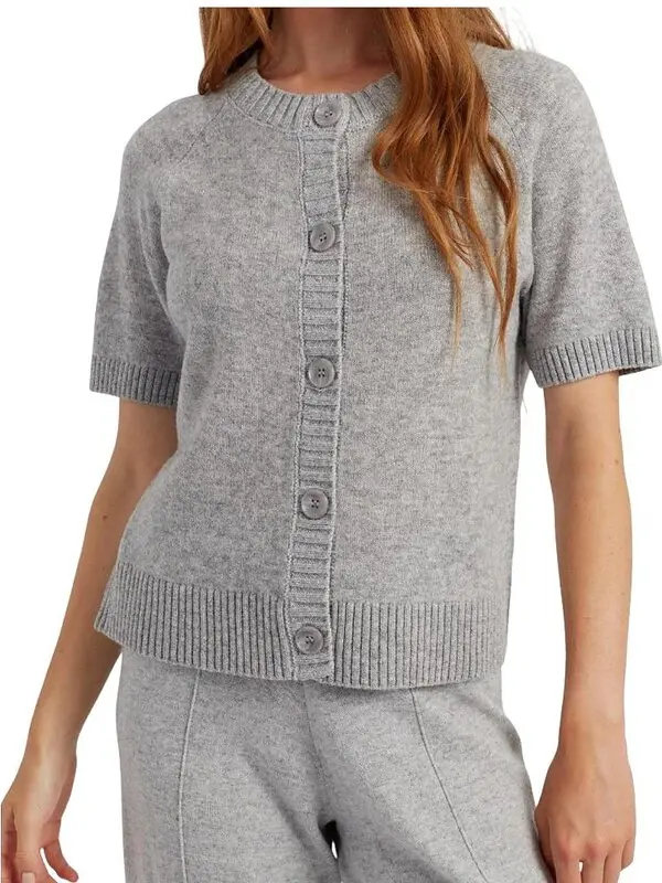 Chinti & Parker Wool Cashmere Button Tee - Light Grey