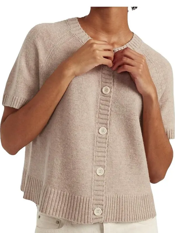 Chinti & Parker Wool Cashmere Button Tee - Soft Oat
