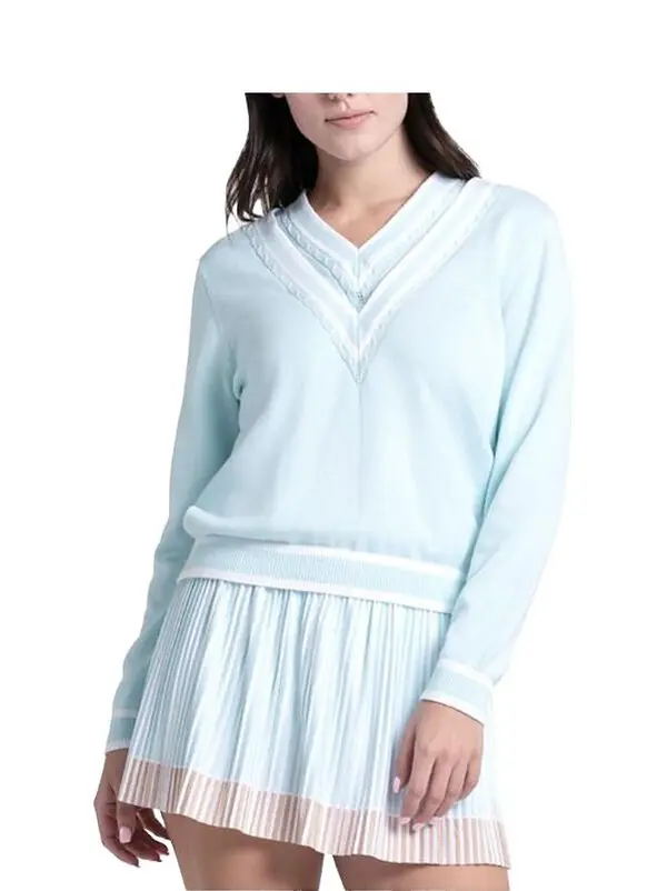 Lucky In Love Victory V-neck Sweater - Wave Blue