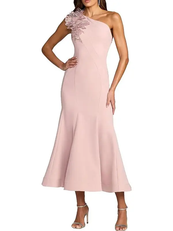 Mac Duggal One-shoulder Crepe Trumpet Midi Dress - Rose