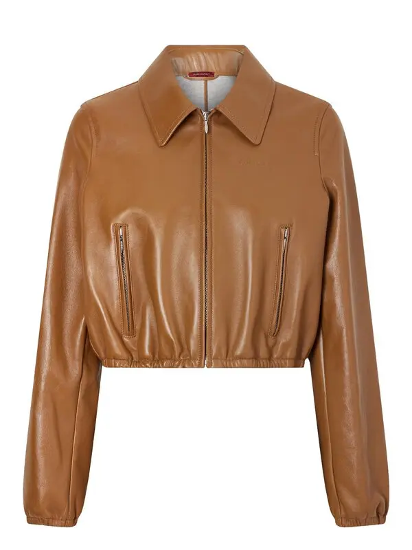 Gucci Cropped Embossed Leather Bomber Jacket - Brown
