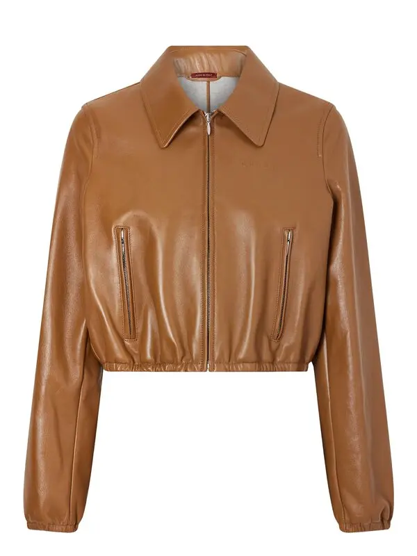 Gucci Cropped Embossed Leather Bomber Jacket - Tan