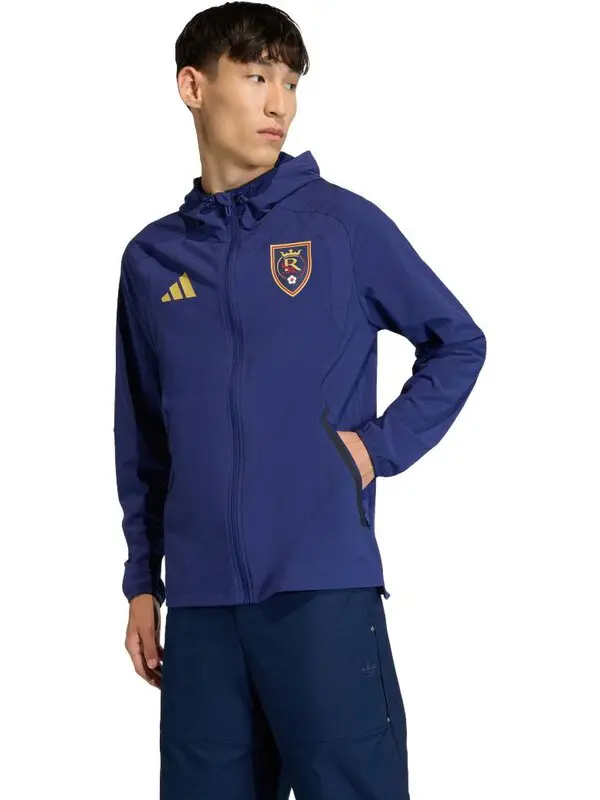 Adidas Real Salt Lake Tiro Tech Full Zip Windbreaker Jacket - Midnight Indigo / Pyrite