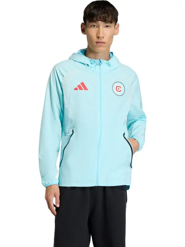 Adidas Chicago Fire Tiro Tech Full Zip Windbreaker - Bliss Blue / Vivid Red
