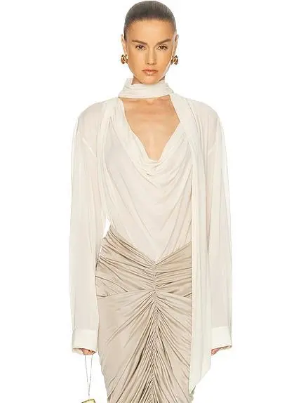 Atlein Long Sleeve Draped Top - Ivory