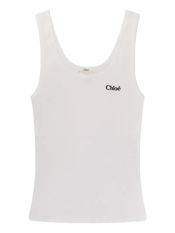 Chloé Ribbed Cotton Tank Top - White