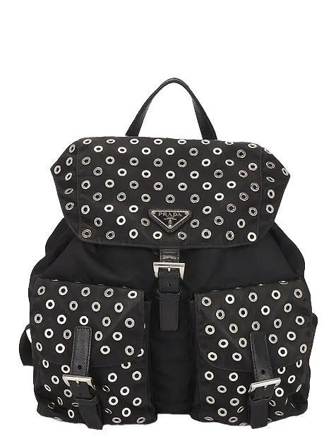 FWRD RENEW Prada Grommet Embellished Tessuto Backpack - Black