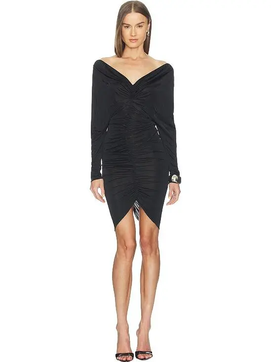 Atlein V Neck Ruched Short Dress - Black