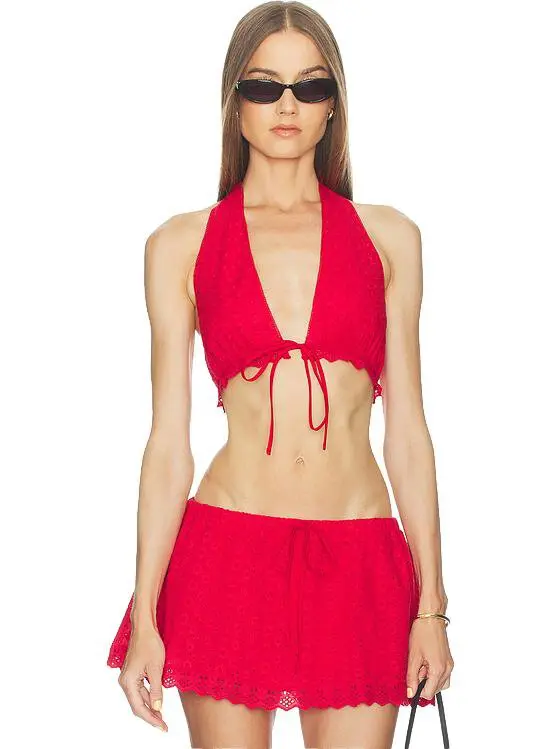 NIA X Eyelet Halter Top - Red